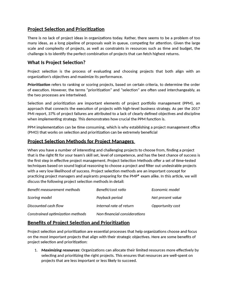 Project Selection and Prioritization | PDF | Net Present Value ...