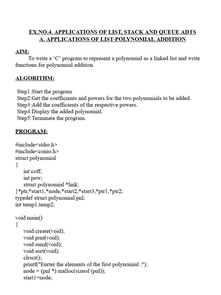 Polynomial Addition & Infix to Postfix | PDF | Computing | Software Engineering