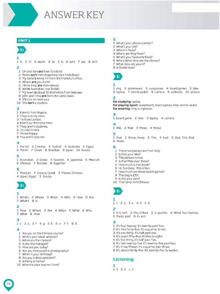Roadmap A2 Unit 1 WB Answers | PDF
