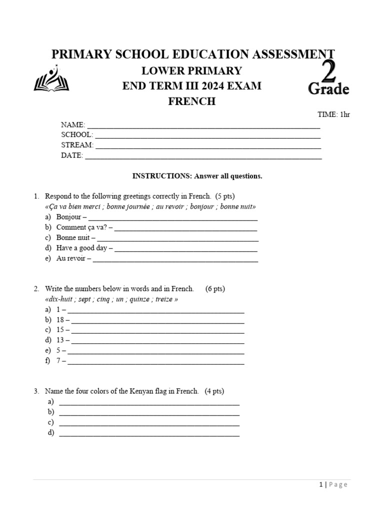 French Grade 2 End Term Iii Exam | PDF | Échecs | Théorie (échecs)