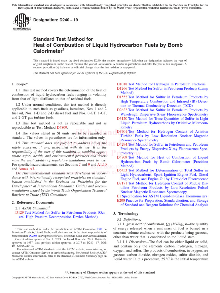 Astm D240 19 | PDF | Fuels | Combustion