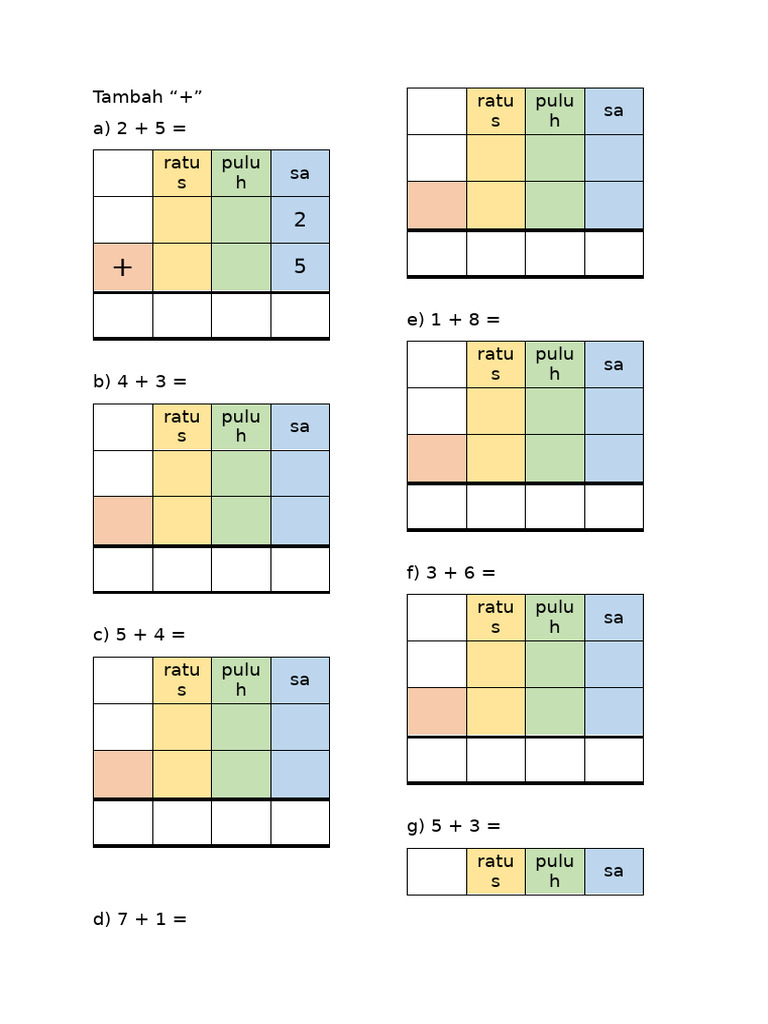 Addition Exercise Copy Pdf