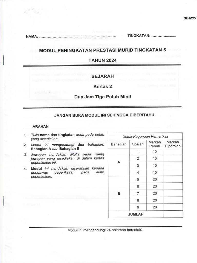 Trial K2 Sejarah SPM 2024 - Kedah | PDF