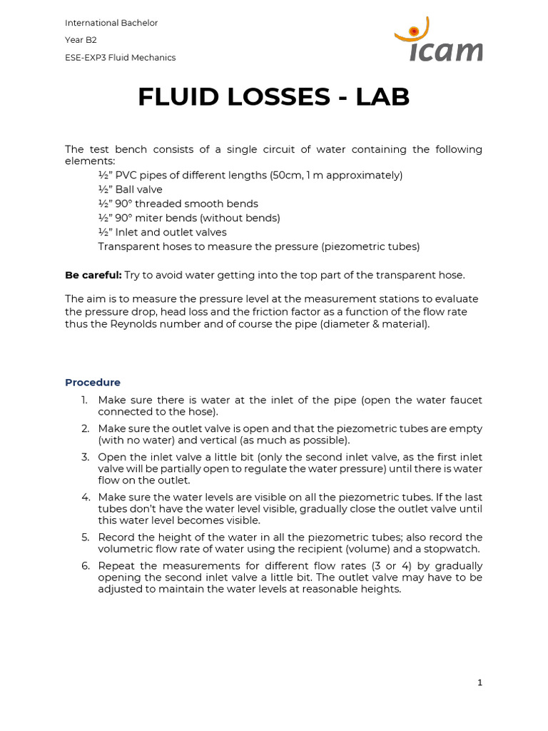 3 - EN-B2.3-ESE-EXP3-Fluid Losses LAB | PDF | Fluid Dynamics | Flow Measurement