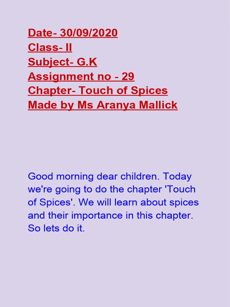 Class 2 GK Assignment No. 29-1 | PDF