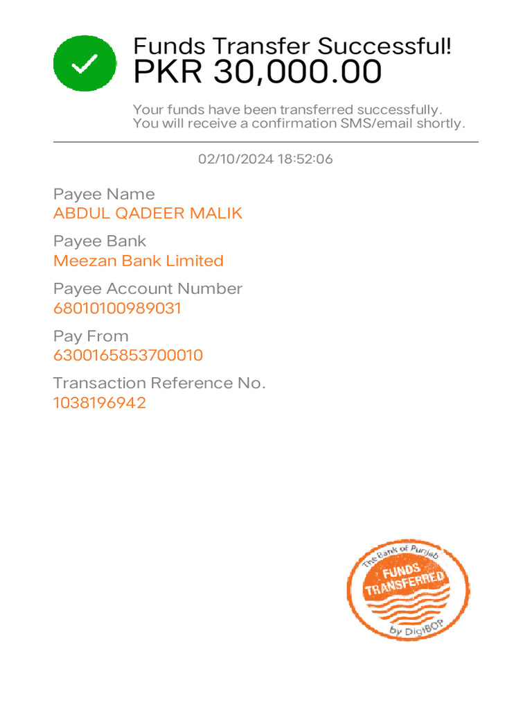 Successful Funds Transfer Confirmation | PDF