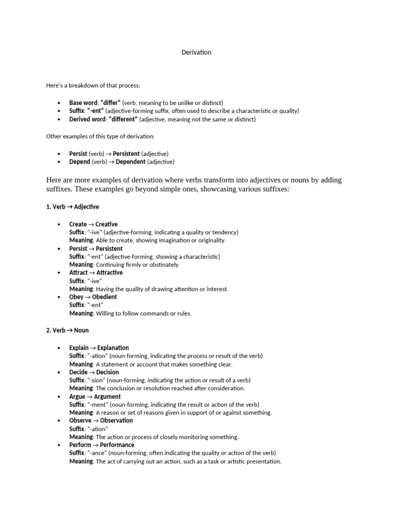 Derivation of words | PDF | Adjective | Verb