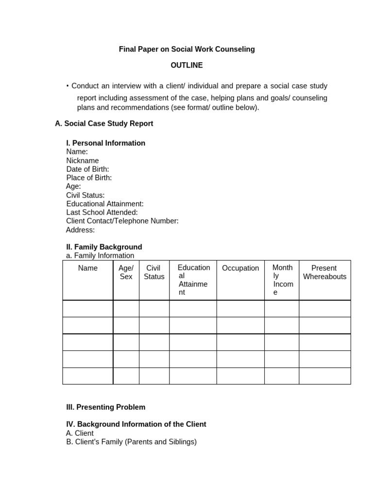 Social Work Counseling Case Study Guide | PDF | Psychology