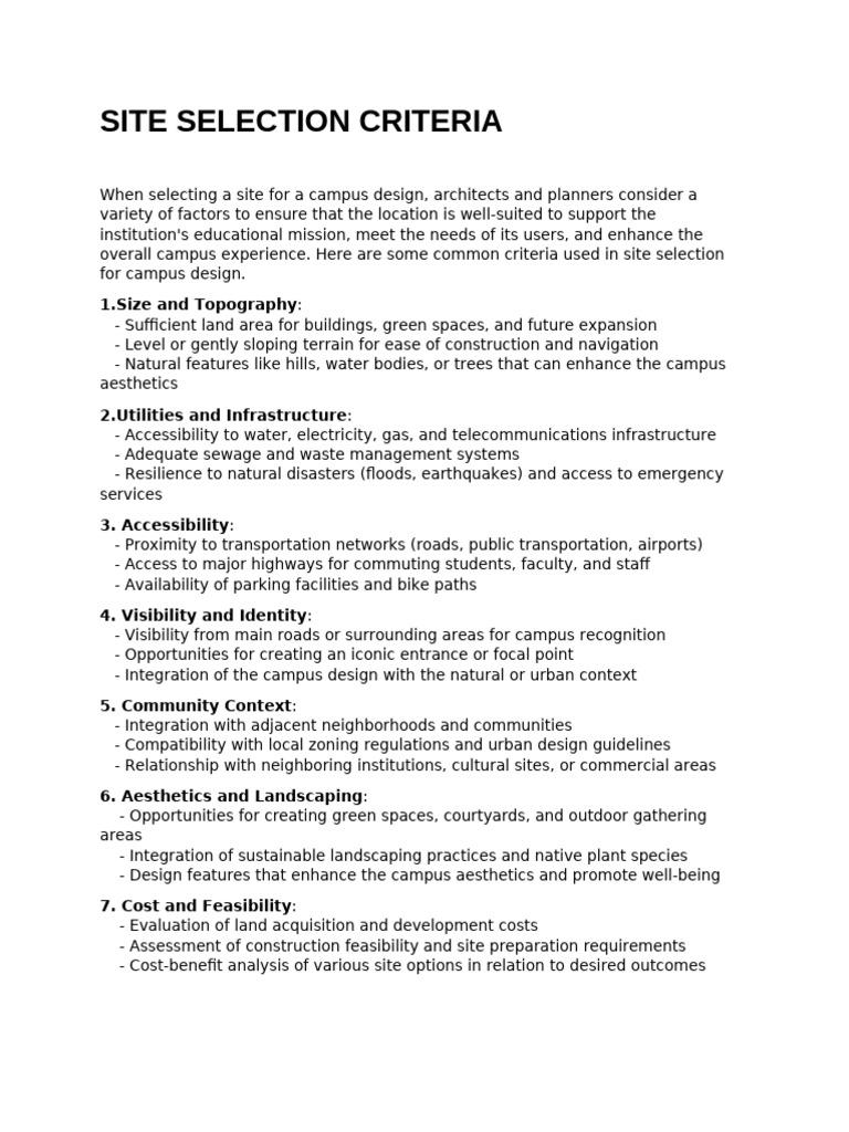 Site Selection Criteria Factory | PDF | Infrastructure | Cost–Benefit ...