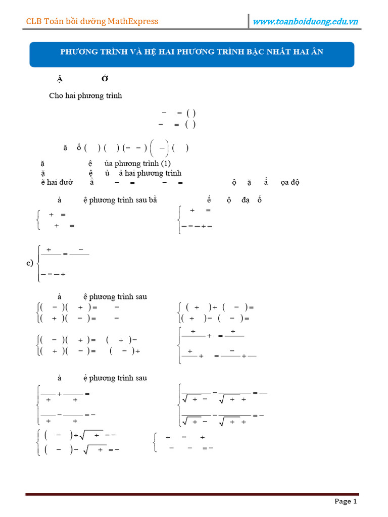 BC 9A1. 22062024. NDBH. PHƯƠNG TRÌNH VÀ HỆ HAI PHƯƠNG TRÌNH BẬC NHẤT ...