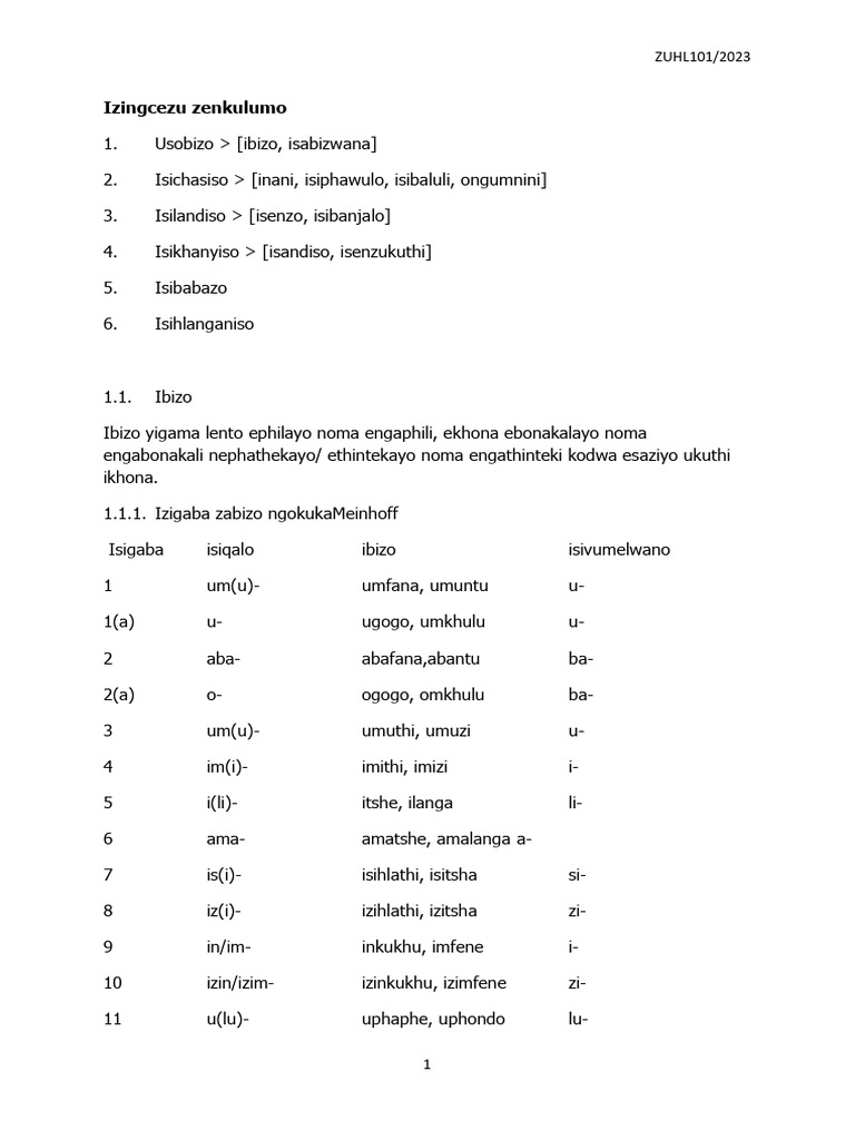 Izingcezu Zenkulumo: Isifundo seZulu | PDF
