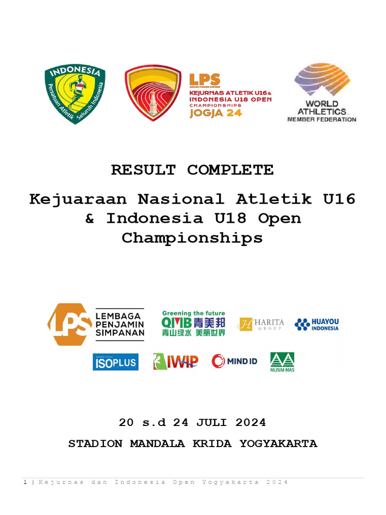 Kejurnas Atletik U16 Yogyakarta 2024 | PDF
