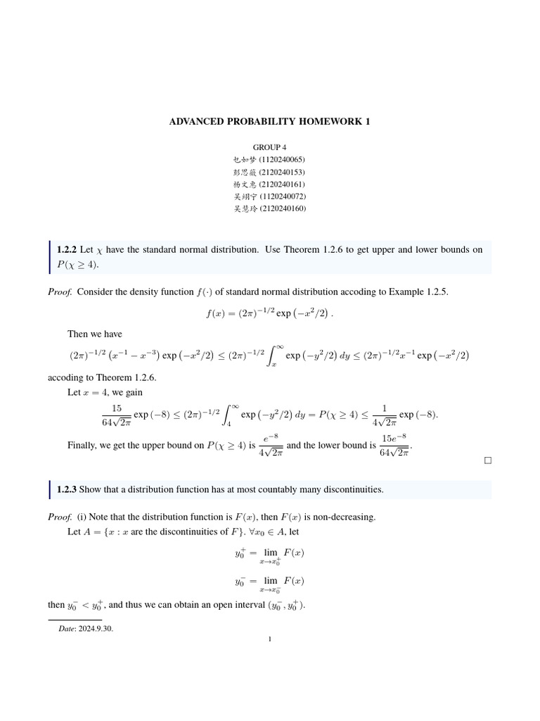 HW1_Group4_Advanced_Probability | PDF | Logarithm | Mathematics HW1_Group4_Advanced_Probability | PDF | Logarithm | Mathematics