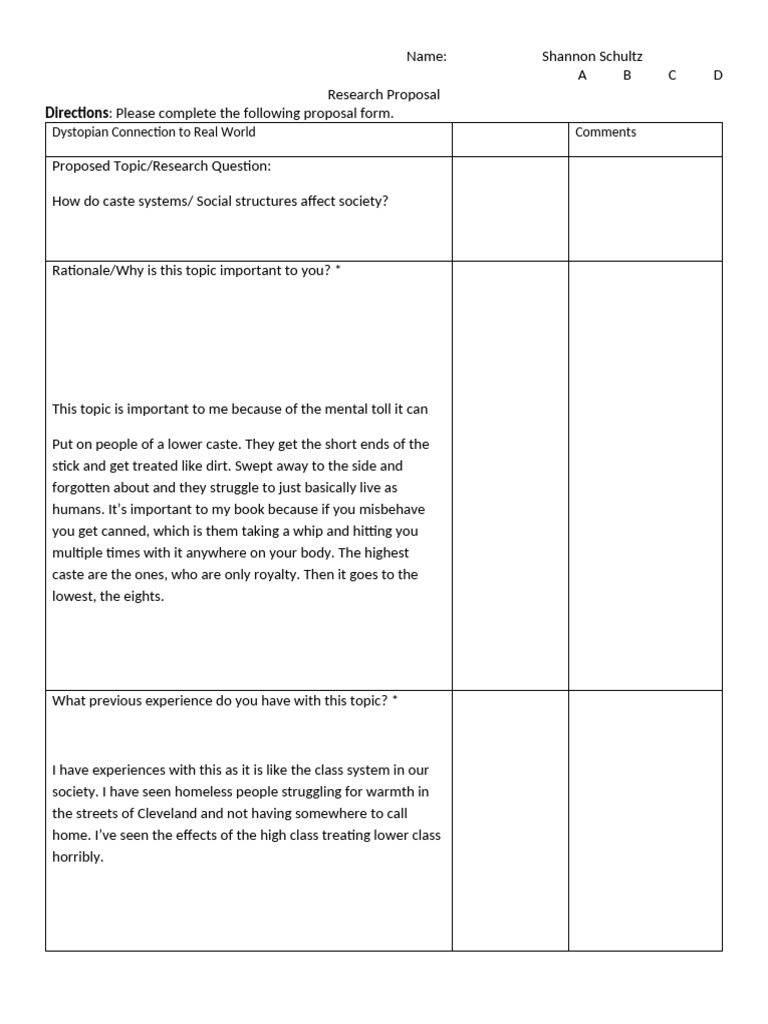 SHANNON SCHULTZ - Research Proposal Form | PDF