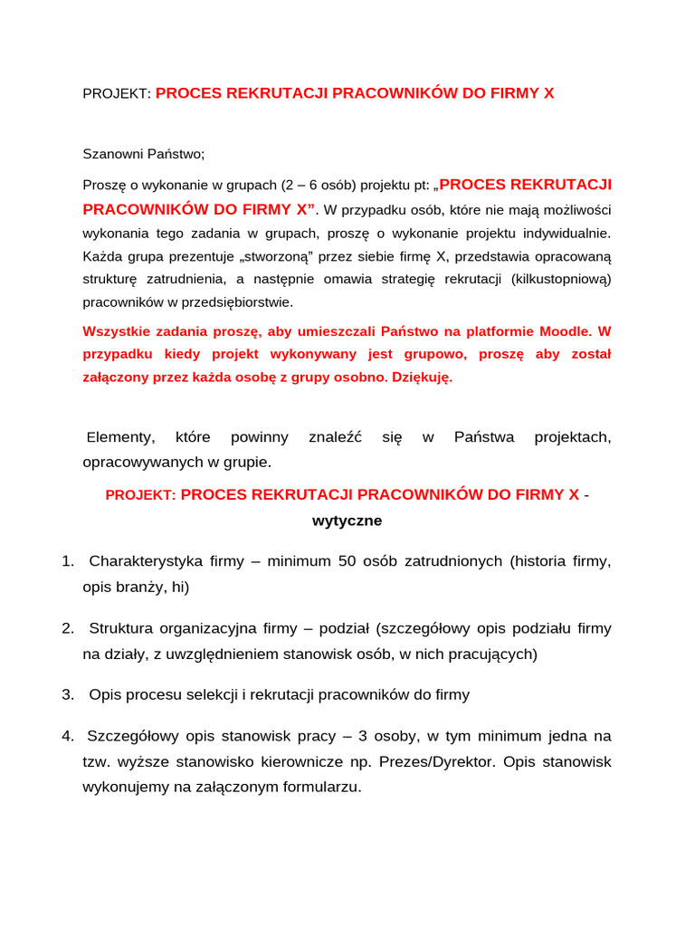 Zadanie 1 - Proces Rekrutacji Pracownikã W Do Firmy X | PDF