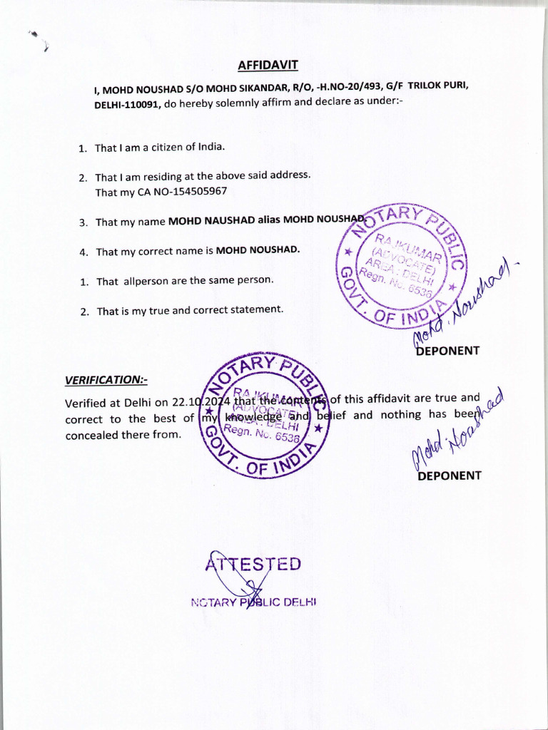 Affidavit of Moho Noushao, Delhi | PDF