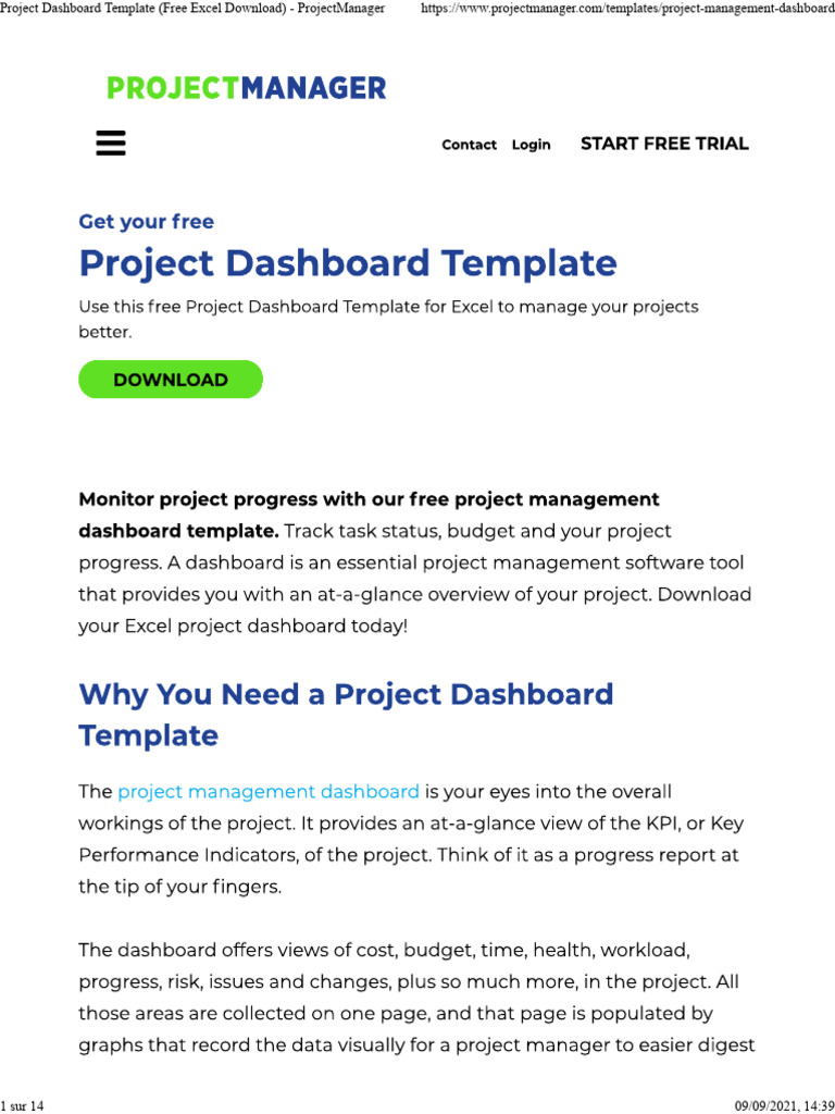 Free Project Dashboard Template Download | PDF