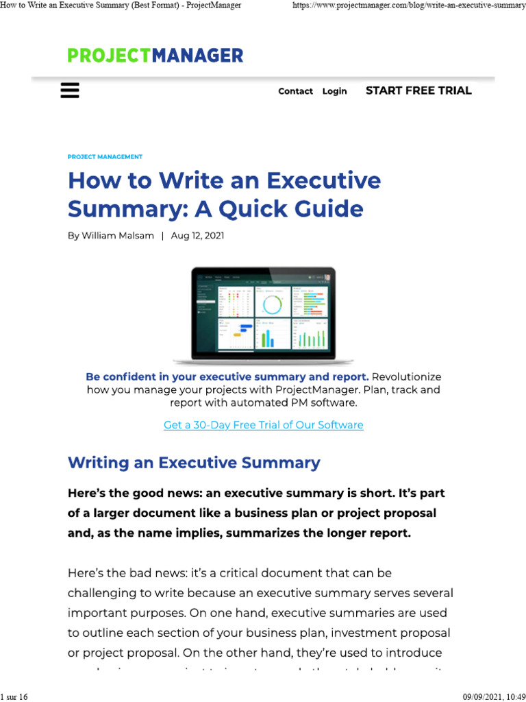 How To Write An Executive Summary (Best Format) - ProjectManager | PDF