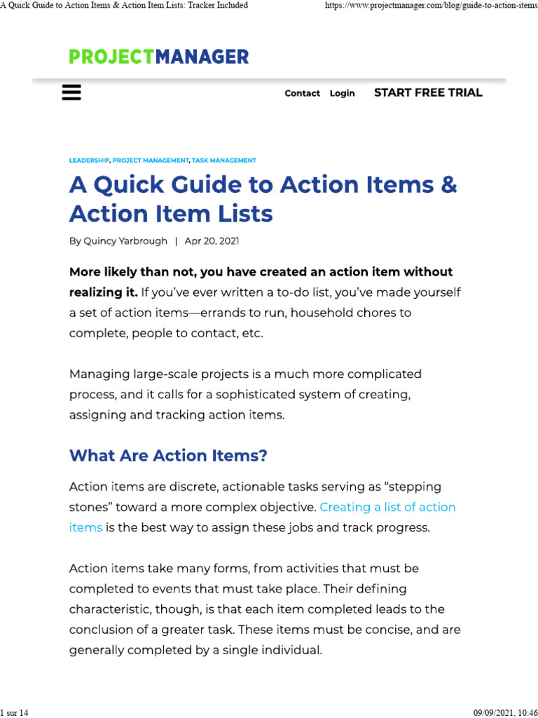 A Quick Guide To Action Items & Action Item Lists - Tracker Included | PDF