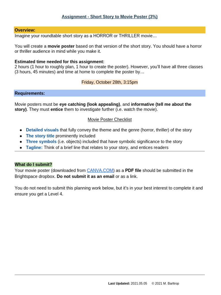 Assignment - Short Story Movie Poster | PDF | Thriller (Genre) | Horror ...