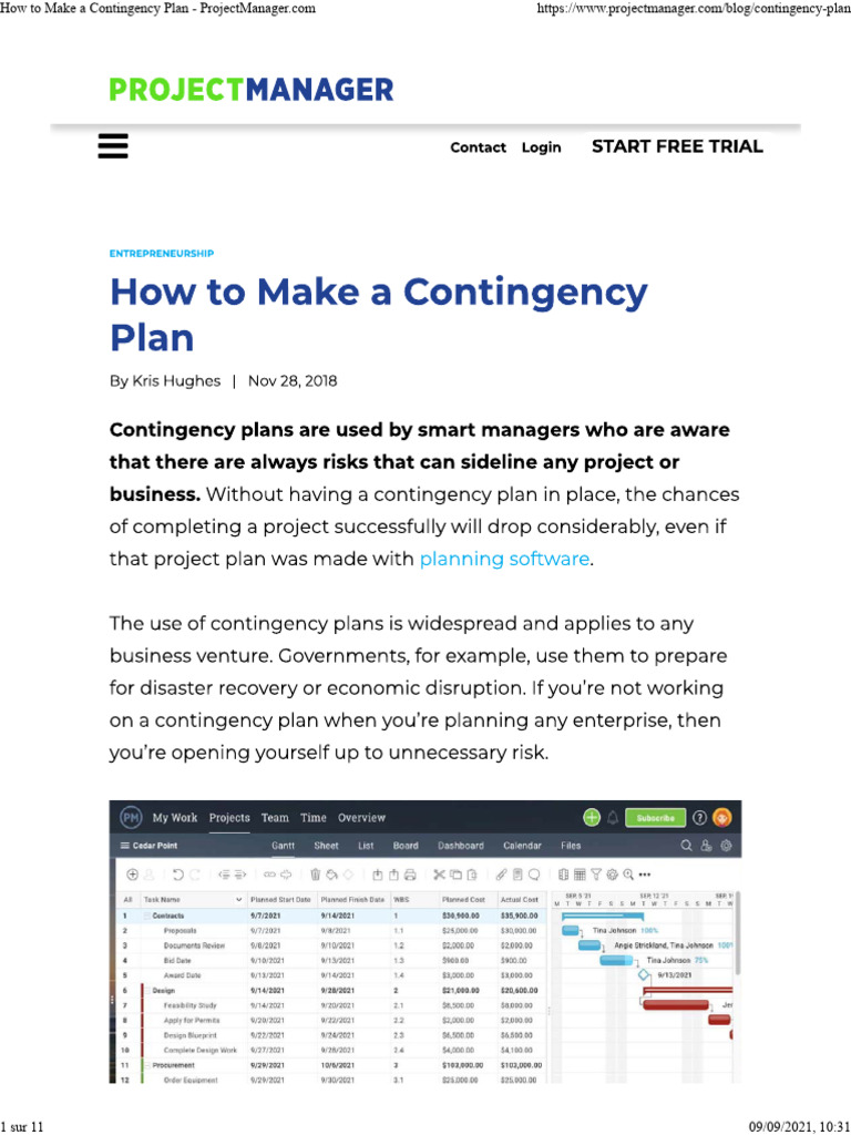 How To Make A Contingency Plan - ProjectManager | PDF