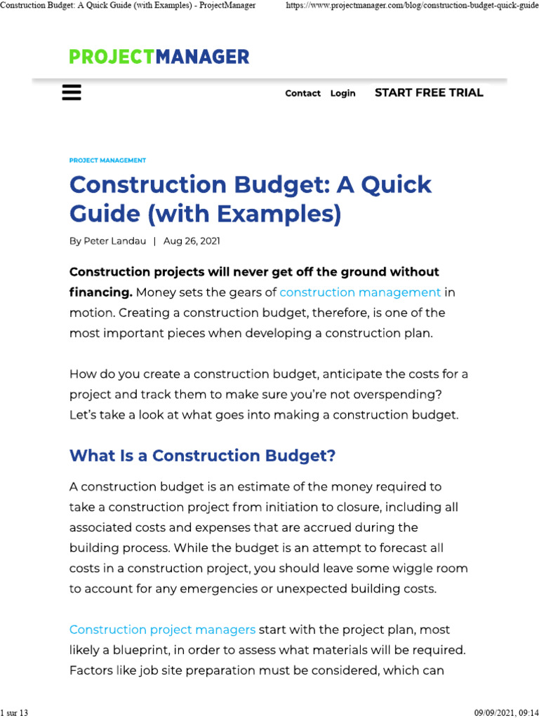 Construction Budget - A Quick Guide (With Examples) - ProjectManager | PDF