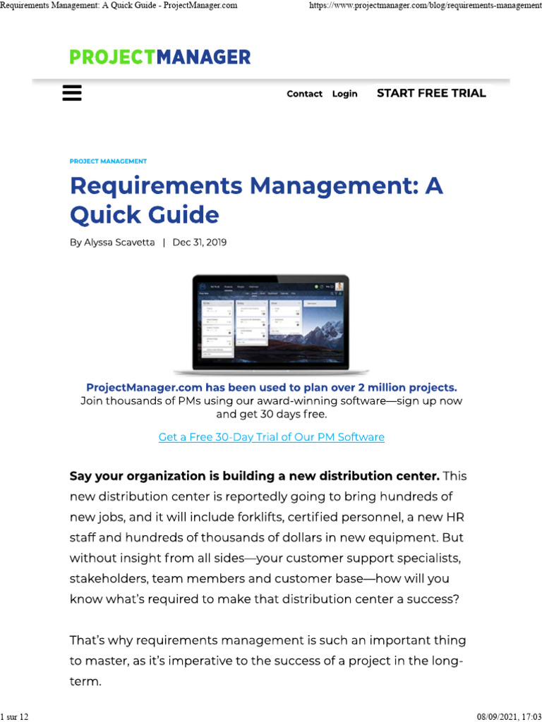 Requirements Management - A Quick Guide - ProjectManager | PDF