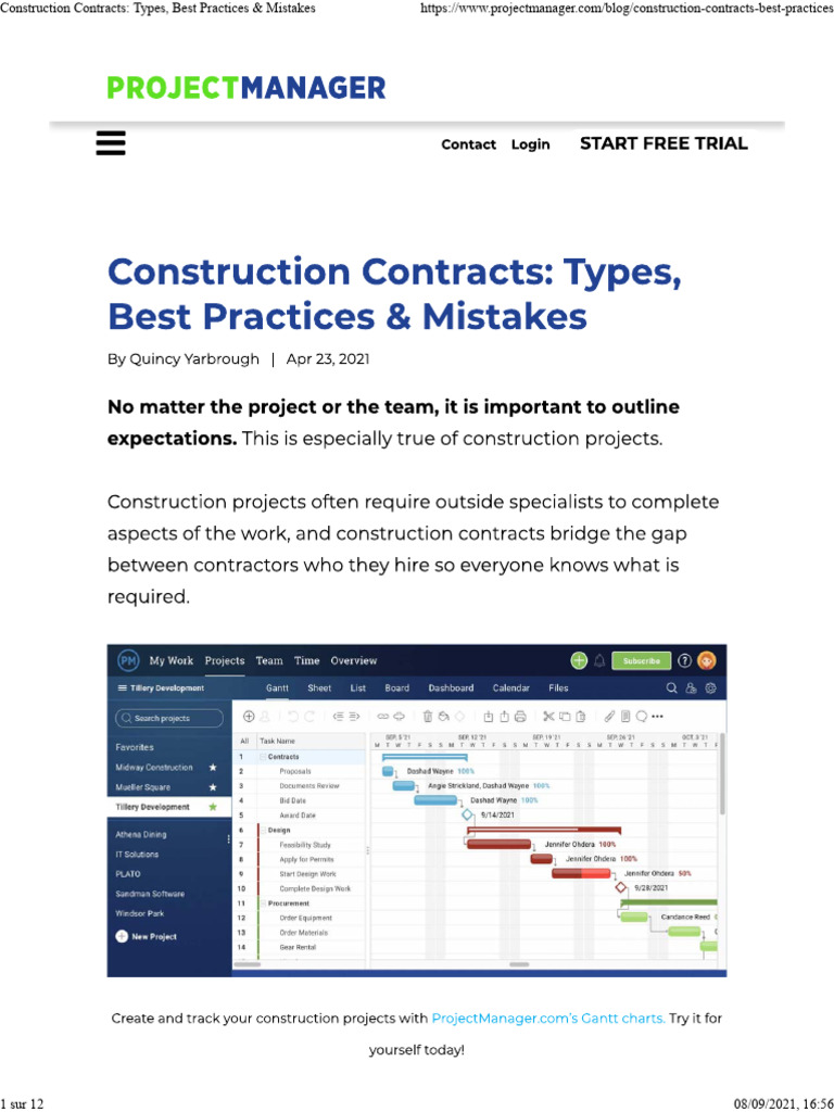 Construction Contracts - Types, Best Practices & Mistakes | PDF