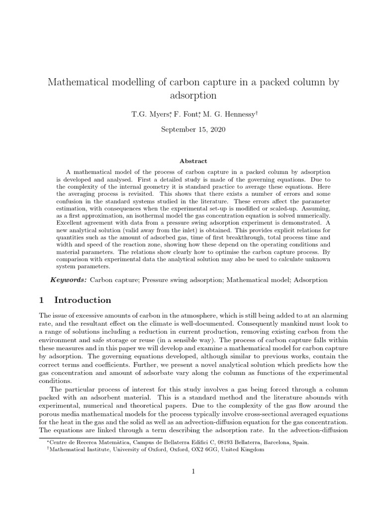Myers, Font, Hennessy - 2020 - Mathematical Modelling of Carbon Capture ...