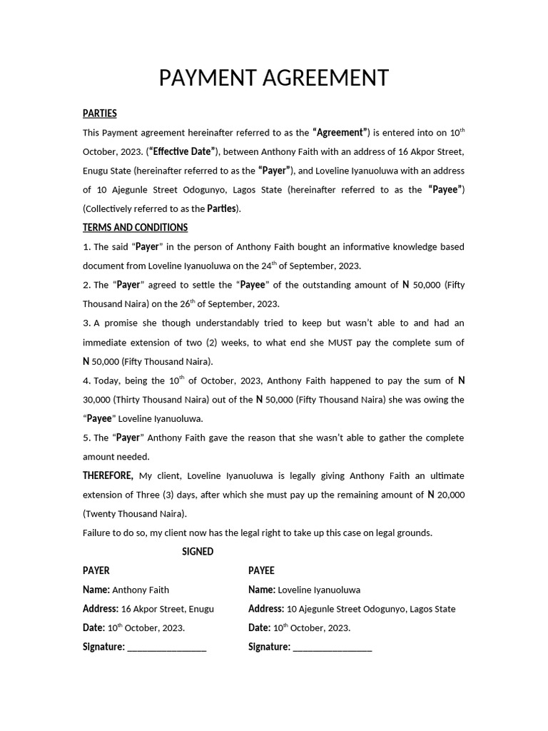 Payment Agreement | PDF