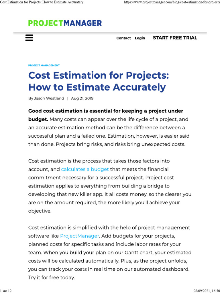 Cost Estimation for Projects_ How to Estimate Accurately | PDF