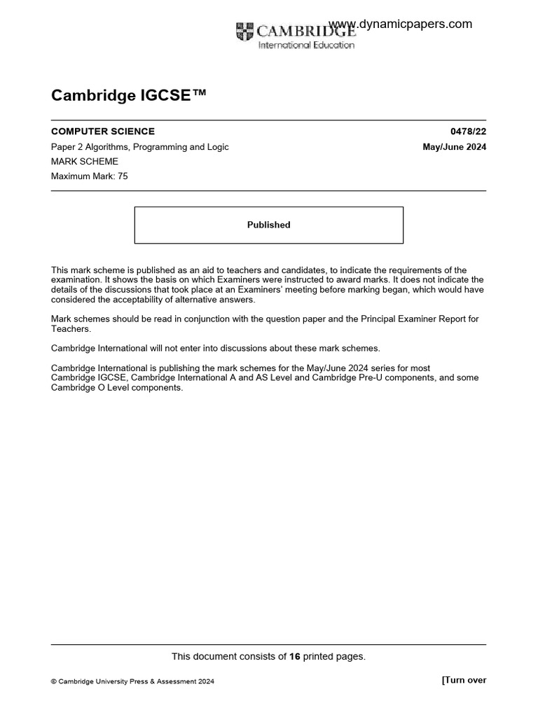 Cambridge IGCSE™: Computer Science 0478/22 | PDF | Data | Question