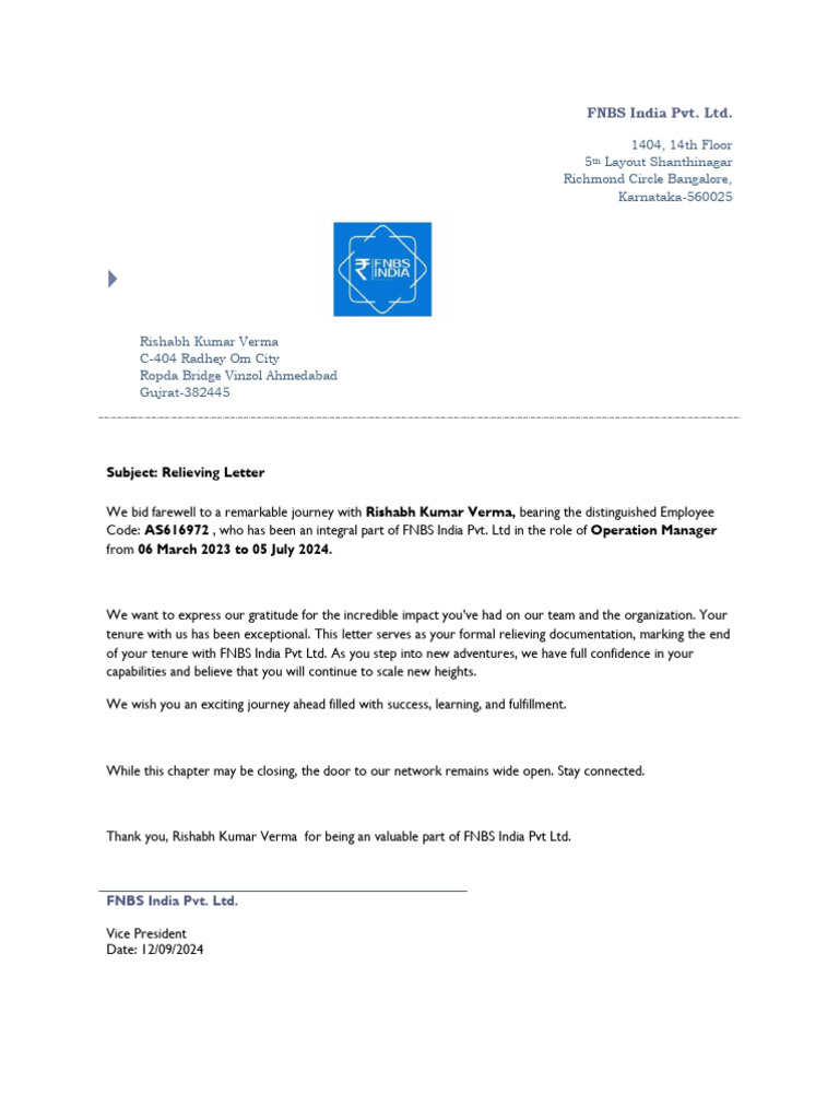 Relieving Letter-AS616972 PDF | PDF