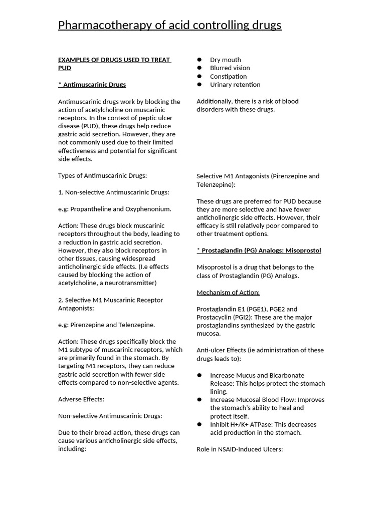 Pharmacotherapy of Acid Controlling Drugs | PDF | Nausea | Constipation