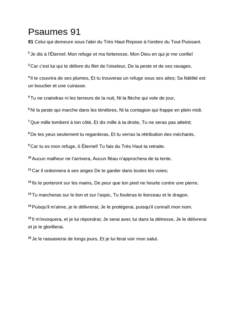 Psaume 91 : Protection et Réconfort | PDF