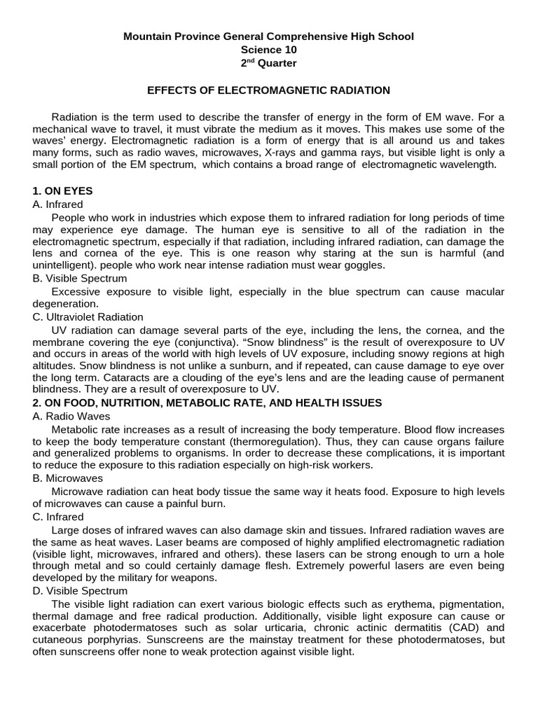 Effects of EM Radiation Lesson 5 Worksheet and Notes | PDF ...