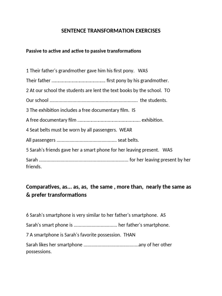 FCE SENTENCE TRANSFORMATION EXERCISES | PDF