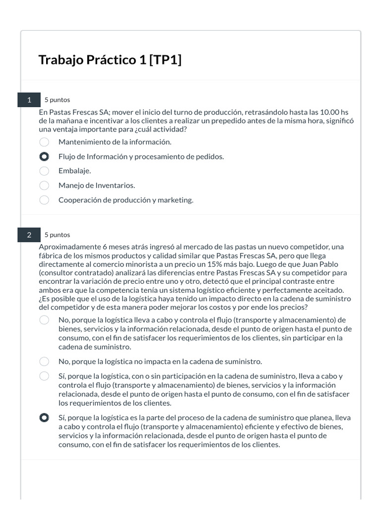 Trabajo Práctico 1 [TP1] LOGISTICA | PDF | Logística | Cadena de suministro