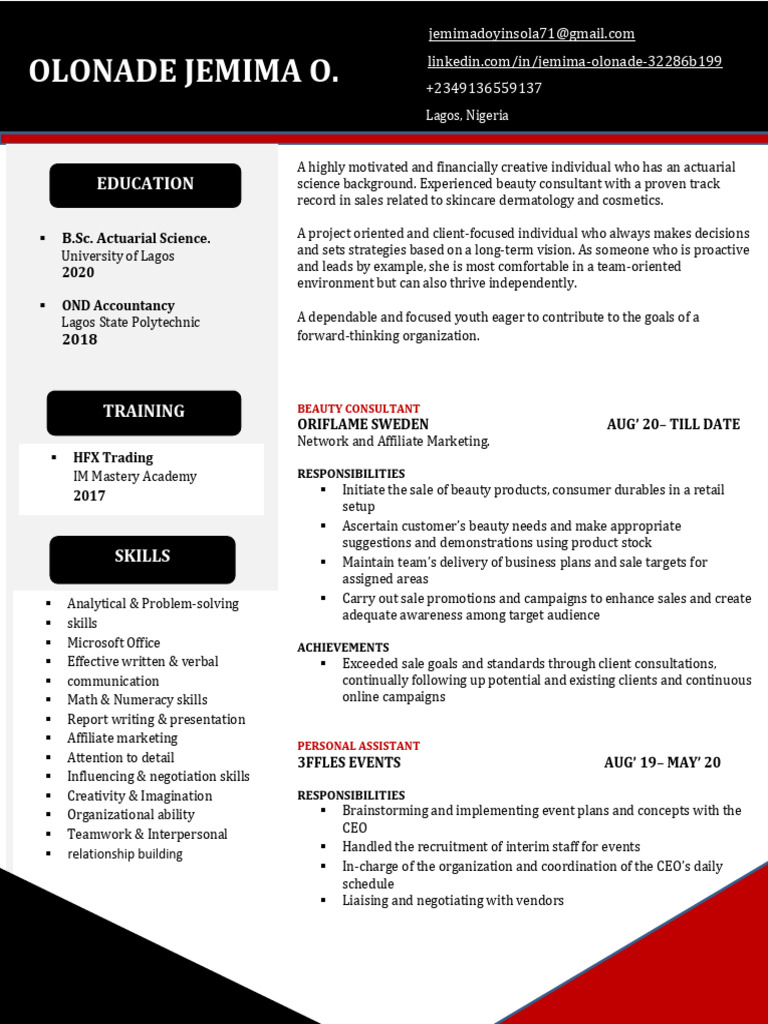 RESUME - JEMIMA DOYINSOLA | PDF | Marketing | Business