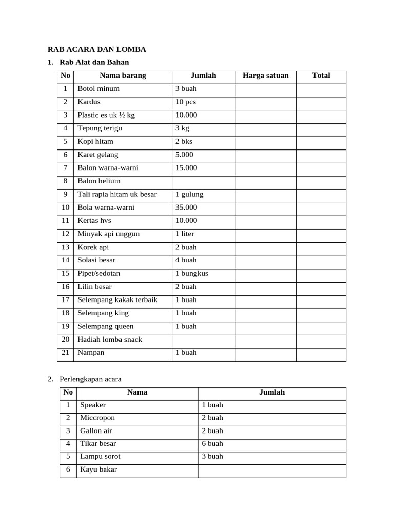 Rab Acara Dan Lomba 2024 | PDF