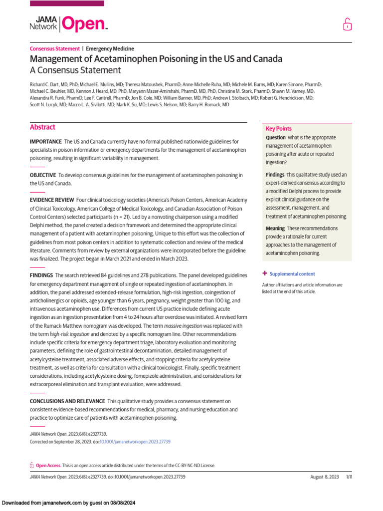 Management Of Acetaminophen Poisoning In The Us And Canada Pdf