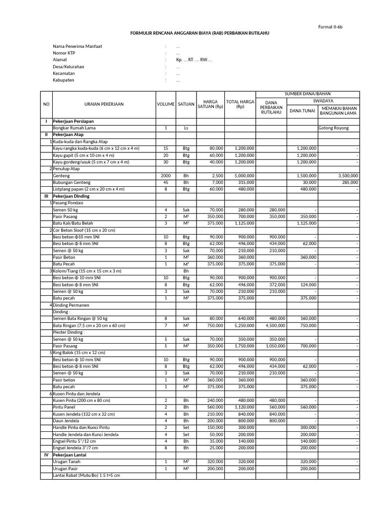 RAB Perbaikan Rutilahu 20 Juta | PDF