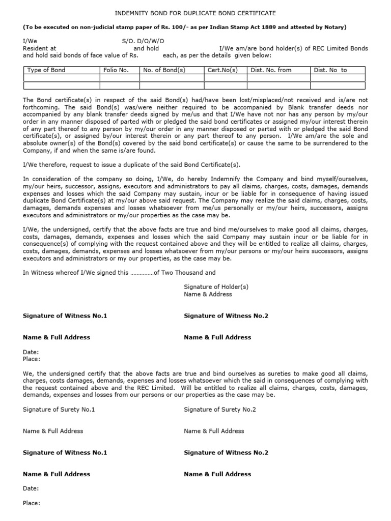 Indemnity Bond Dup Certificate | PDF | Private Law | Common Law