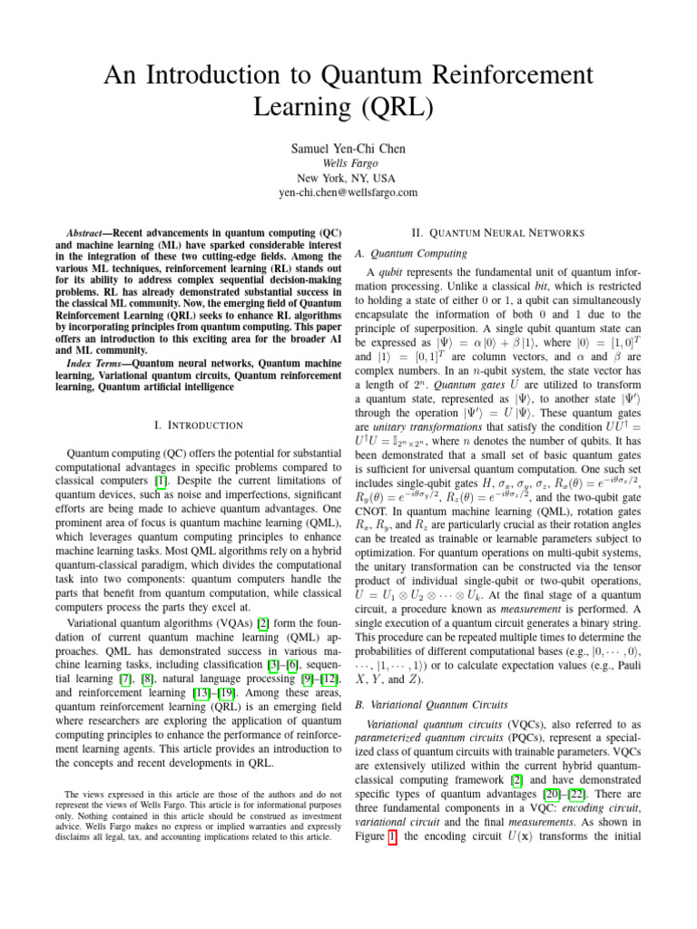 An Introduction To Quantum Reinforcement Learning | PDF | Quantum Computing | Artificial Neural ...