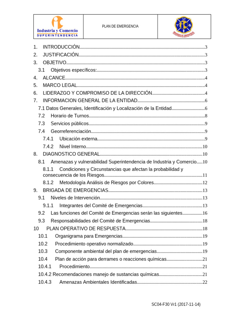 SC04-F30 Plan de Emergencias Sic | PDF | Temblores | Contaminación