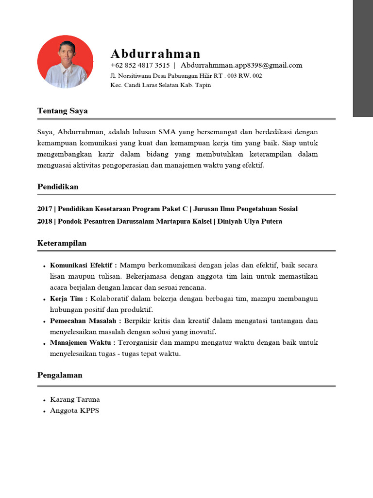 CV Abdurrahman | PDF