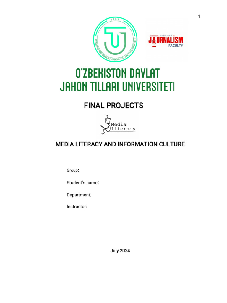 final cover page Media Inormation literacy | PDF