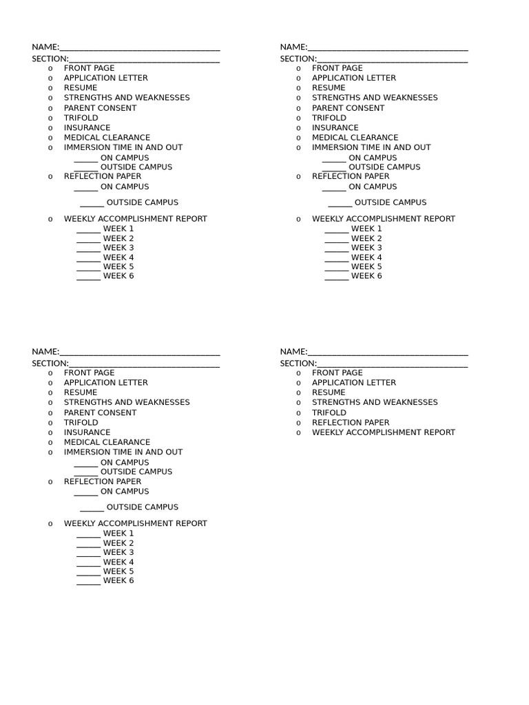WORK IMMERSION CHECKLIST | PDF | Business Documents