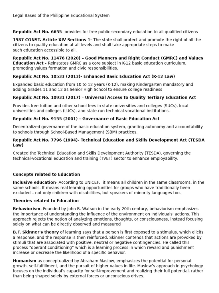 PH Education LEGAL BASES AND THEORIES | PDF | Learning | Humanistic ...