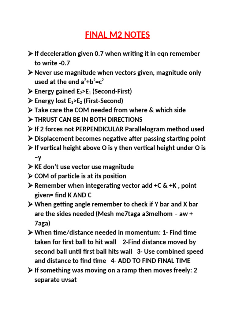 Final M2 Notes | PDF | Euclidean Vector | Momentum